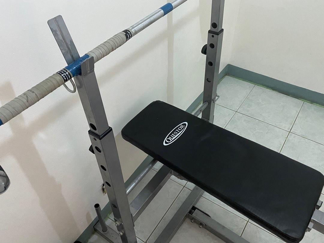 bench press and adjustable dumbell press with plates and bars, Sports ...