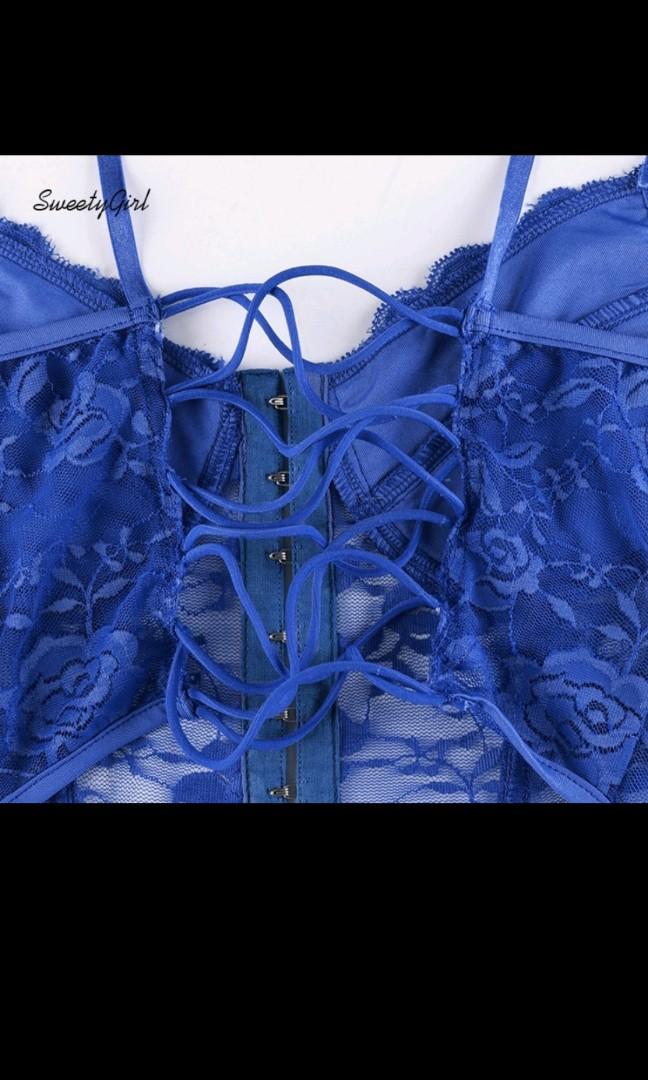 Blue Bustier Lace Corset, Women's Fashion, Tops, Sleeveless on Carousell