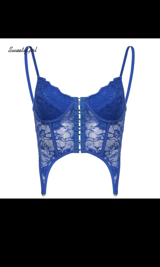 Blue Bustier Lace Corset, Women's Fashion, Tops, Sleeveless on Carousell