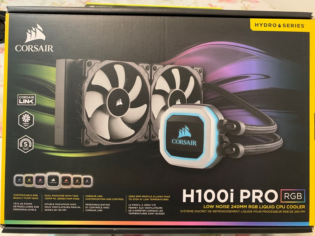 Corsair Hydro H100i Pro RGB Liquid CPU Cooler, Computers & Tech, Parts ...