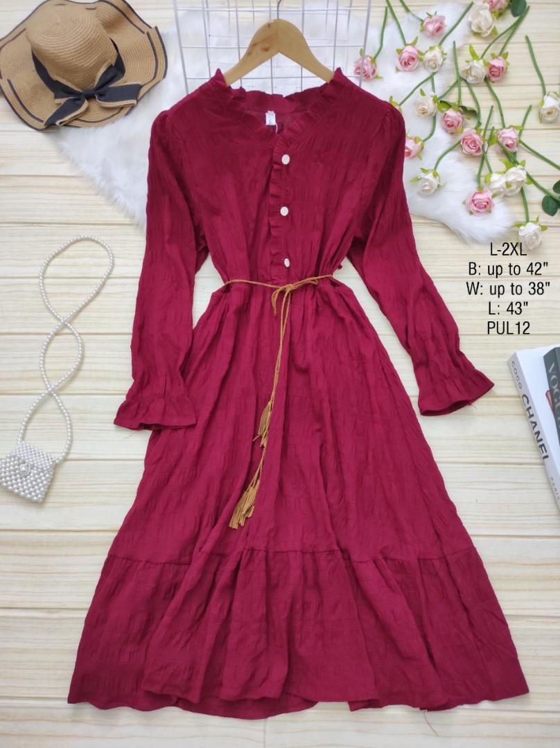 Brand New Dark Red Midi Modesty Dress, Women's Fashion, Dresses & Sets ...