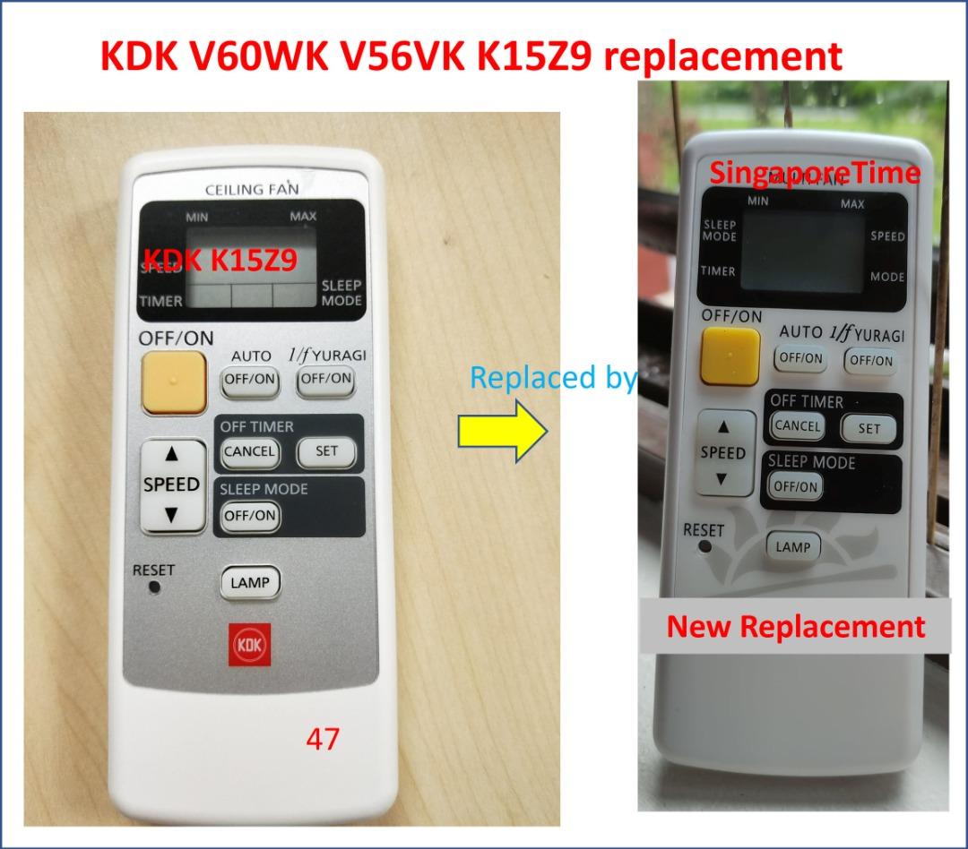 KDK ceiling fan remote control V60WK K15Z9 replacement, TV & Home ...