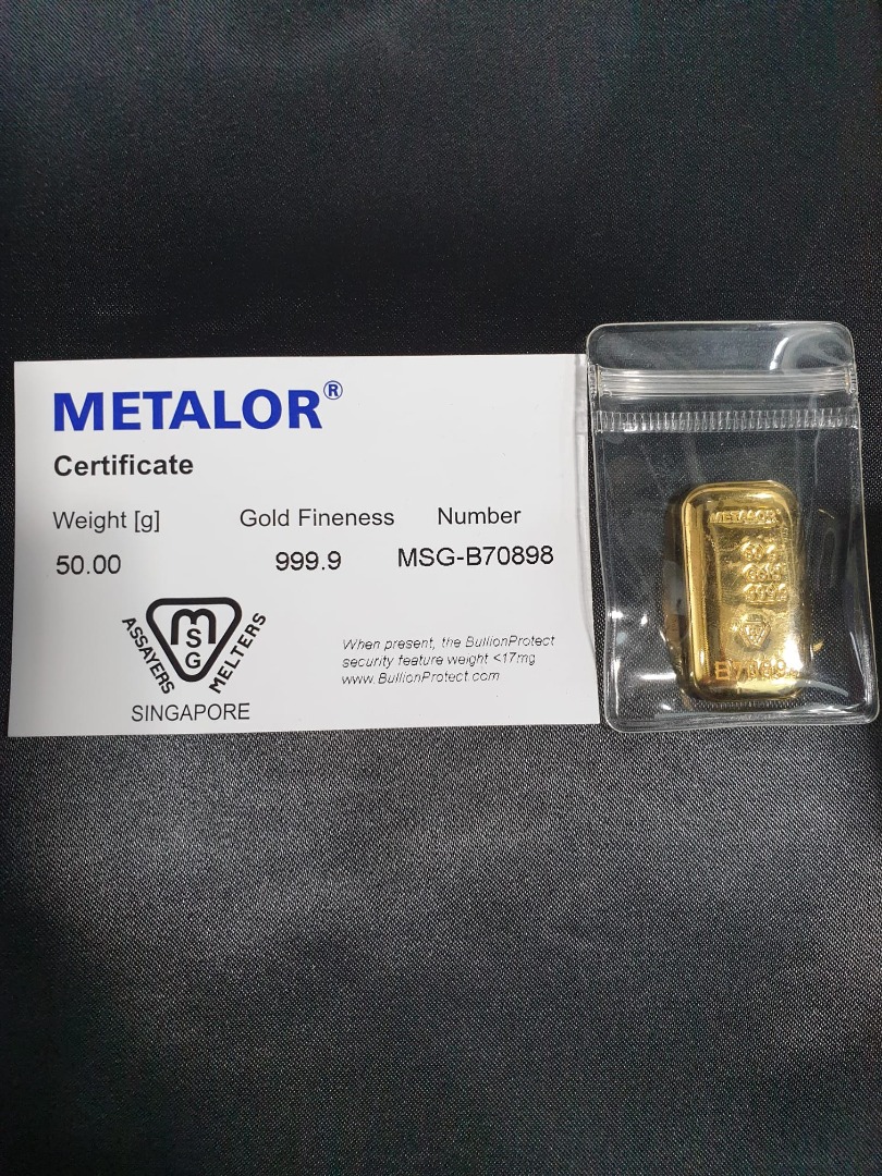 Metalor Gold Cast Bar - 50 g (with Assay Certificate), Hobbies & Toys ...
