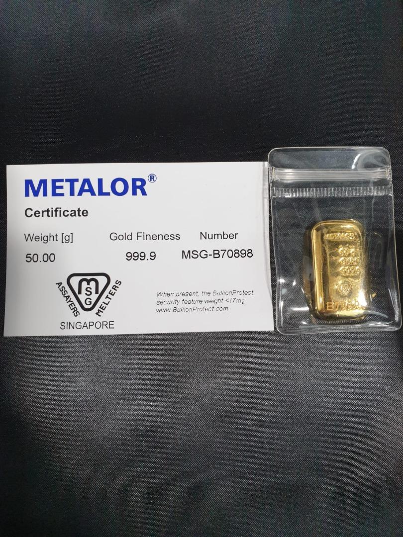 Metalor Gold Cast Bar - 50 g (with Assay Certificate), Hobbies & Toys ...