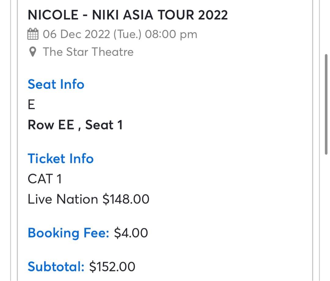 Niki ticket CAT1, Tickets & Vouchers, Event Tickets on Carousell
