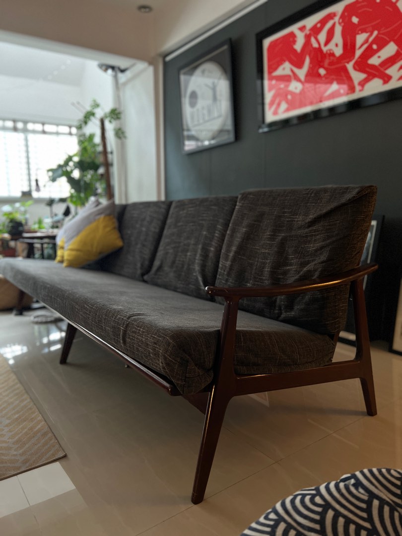 Original 60s mid-century teak wood 5 seater sofa couch, Furniture ...