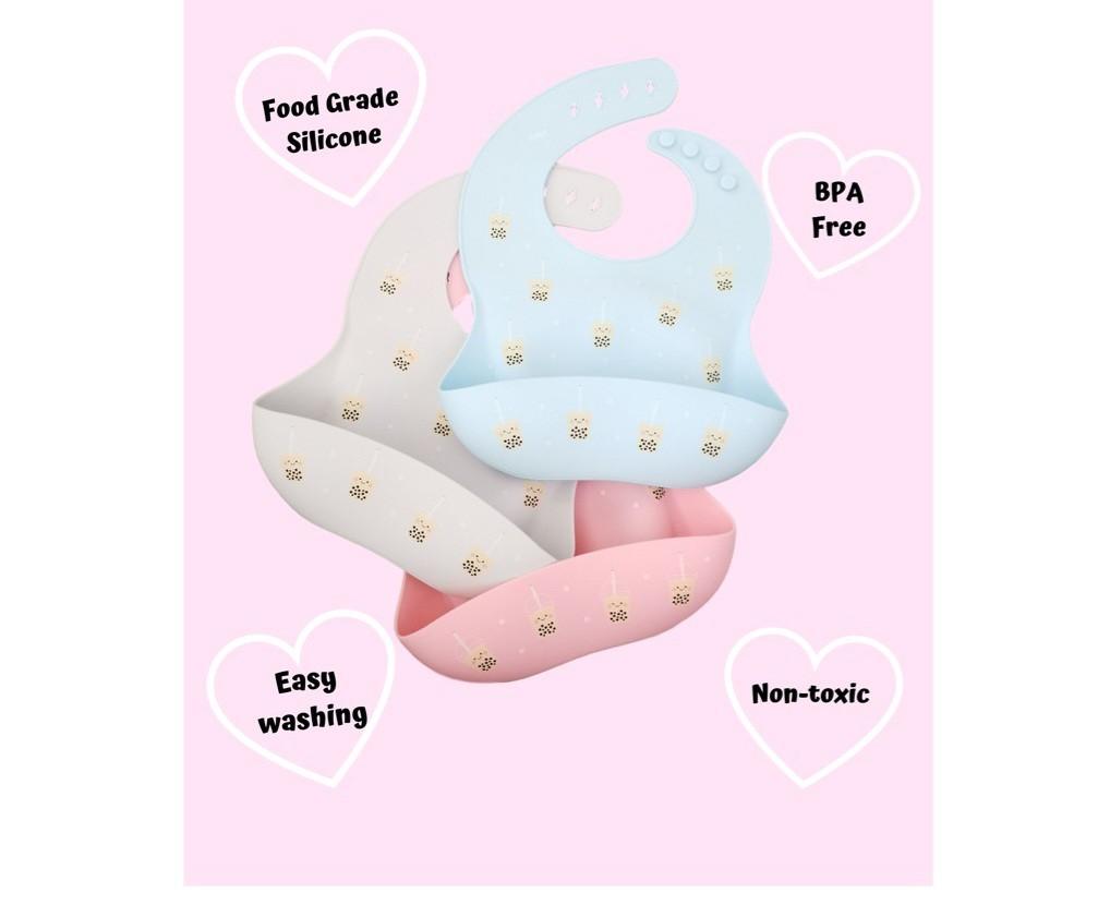 Pink bib bubble tea silicon Bib baby led weaning baby eating essentials ...
