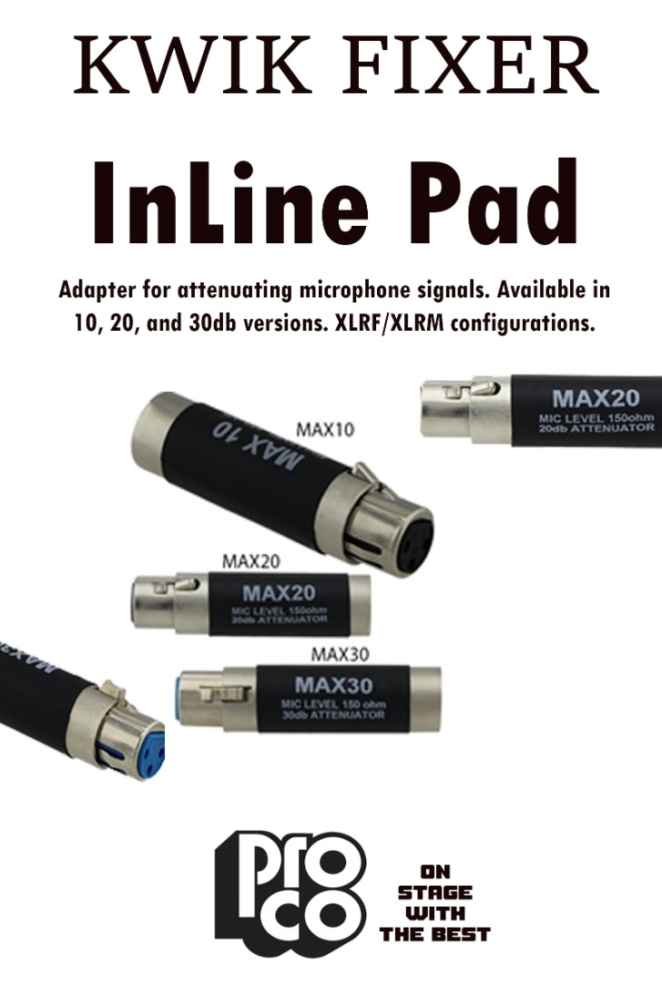 Proco PMAX20 Inline 20dB audio Pad barrel adapter, Computers & Tech ...