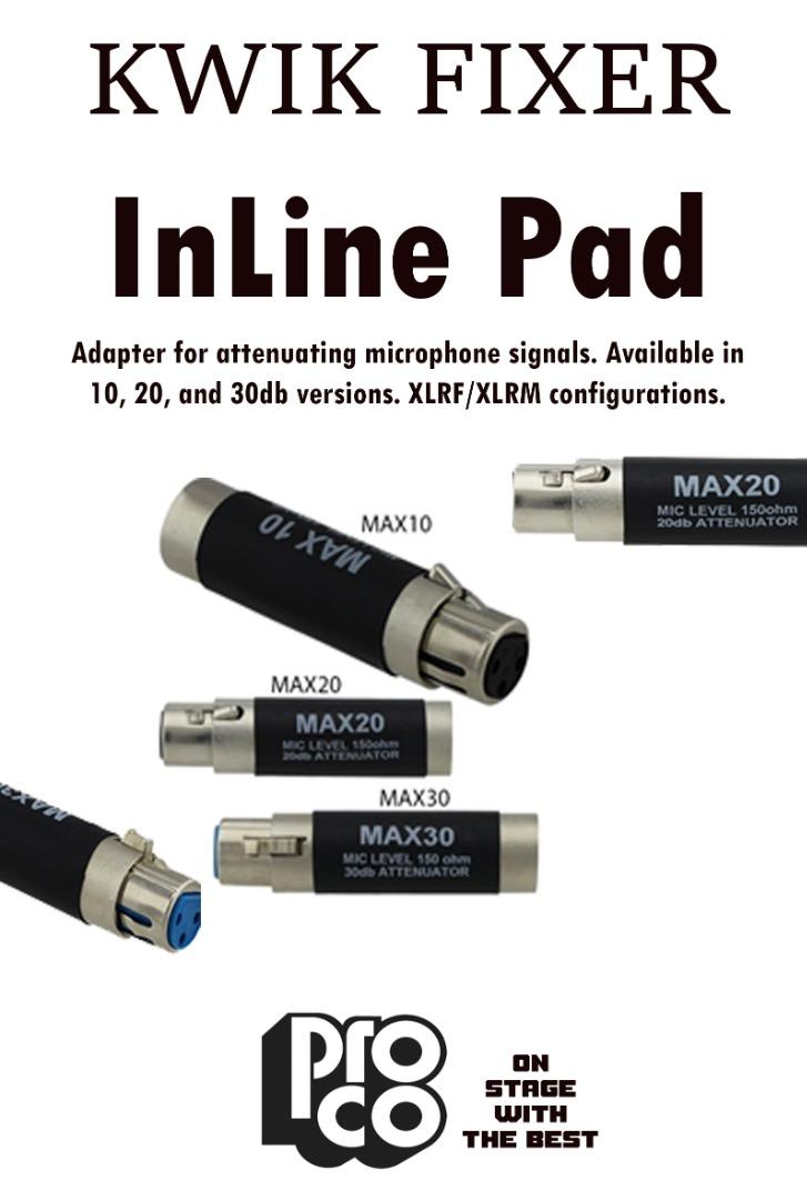 Proco PMAX20 Inline 20dB audio Pad barrel adapter, Computers & Tech ...