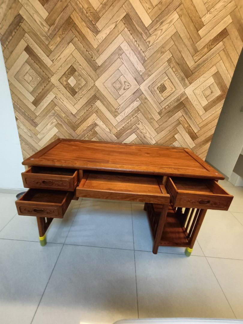 Rosewood antique computer desk + custom made glass top, Furniture ...