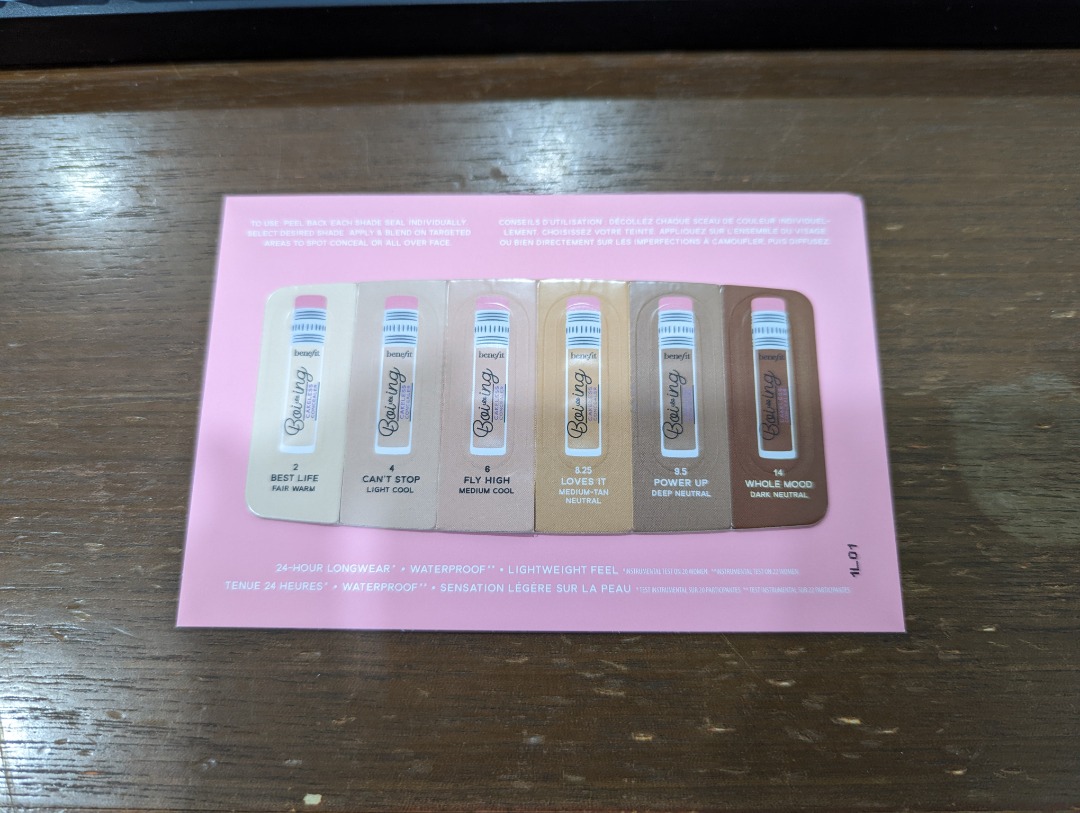 {Sample} Benefit Cosmetics Boi-ing Cakeless Concealer Sample Card ...