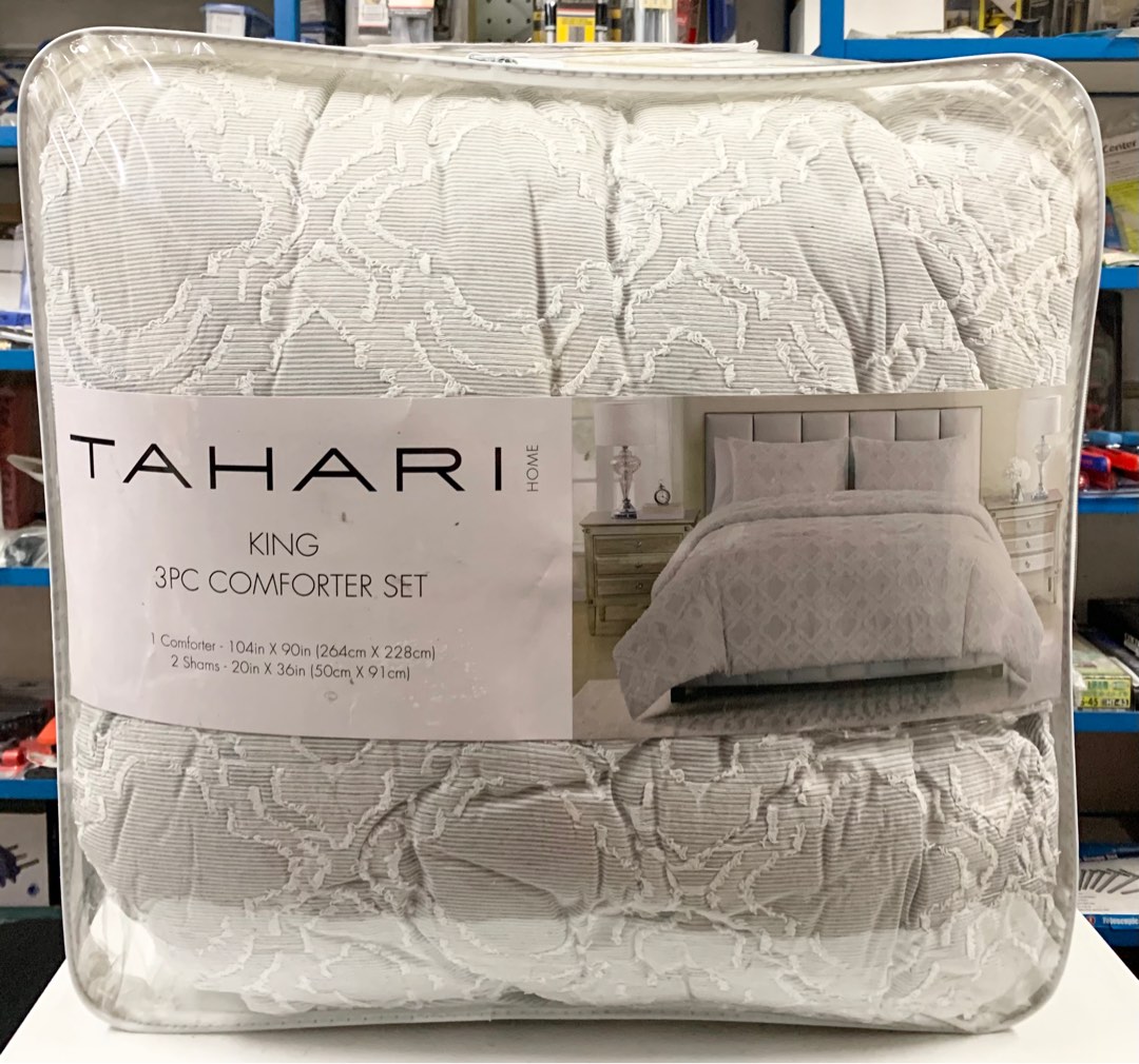 Tahari 3-piece Comforter Set, Sutter, Grey, King, Furniture & Home ...