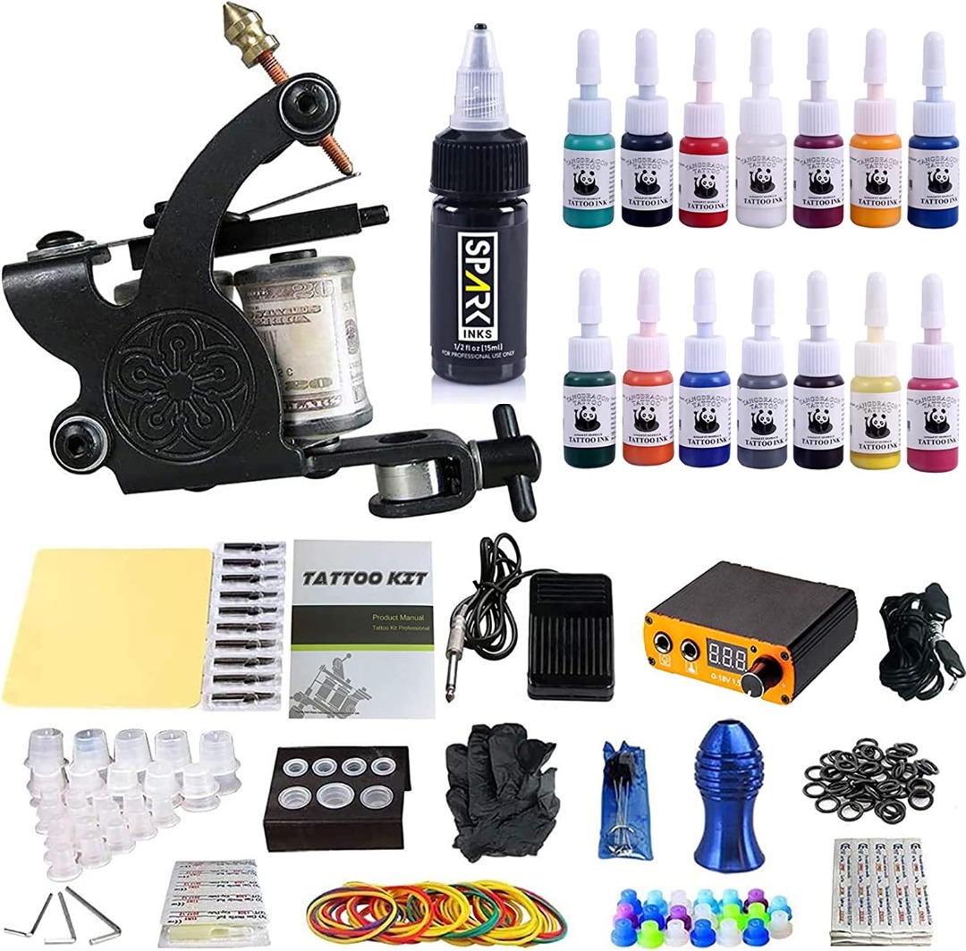Tattoo Complete Starter Tattoo Kit 1 Pro Machine Guns 14 Inks Power ...