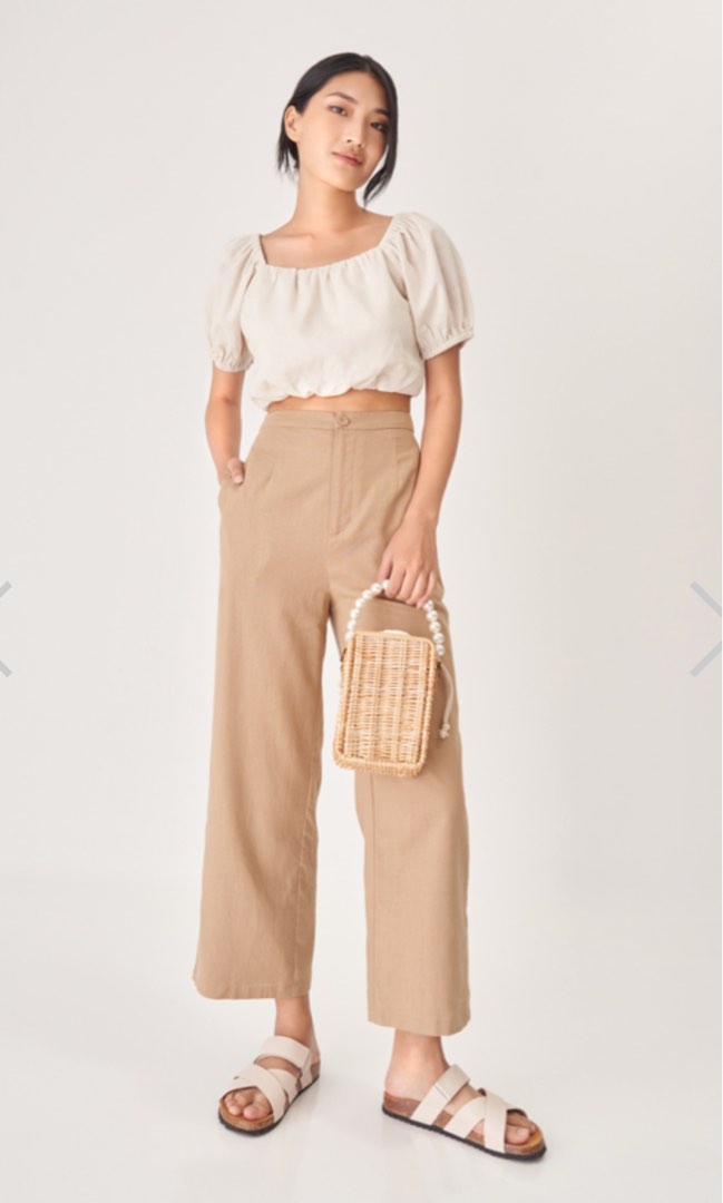 TCL Jodie Linen Pants in Khaki, Women's Fashion, Bottoms, Other Bottoms on Carousell