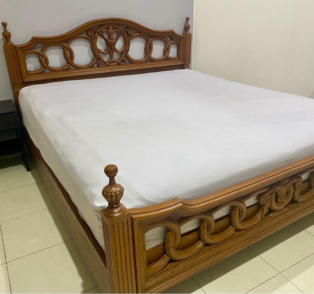 Tempat Tidur furniture kayu jati asli untuk kasur ukuran 180x200 ...