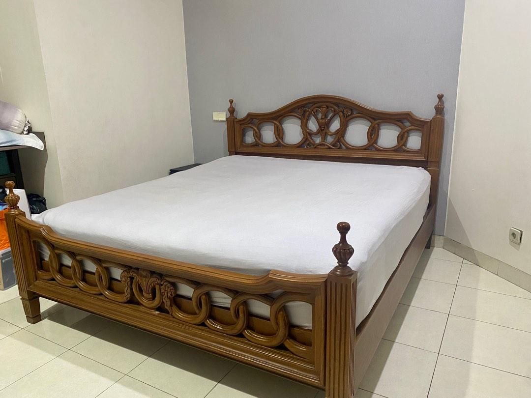 Tempat Tidur furniture kayu jati asli untuk kasur ukuran 180x200 ...