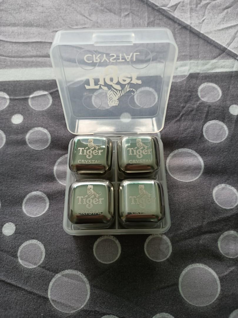 2 x Tiger limited edition glass pints & stainless steel ice cubes ...