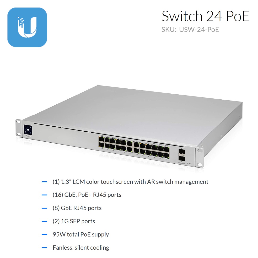 Ubiquiti Unifi Switch 24 Poe Layer 2 Poe Switch With 24 Gbe Rj45 Ports Including 16 Poe