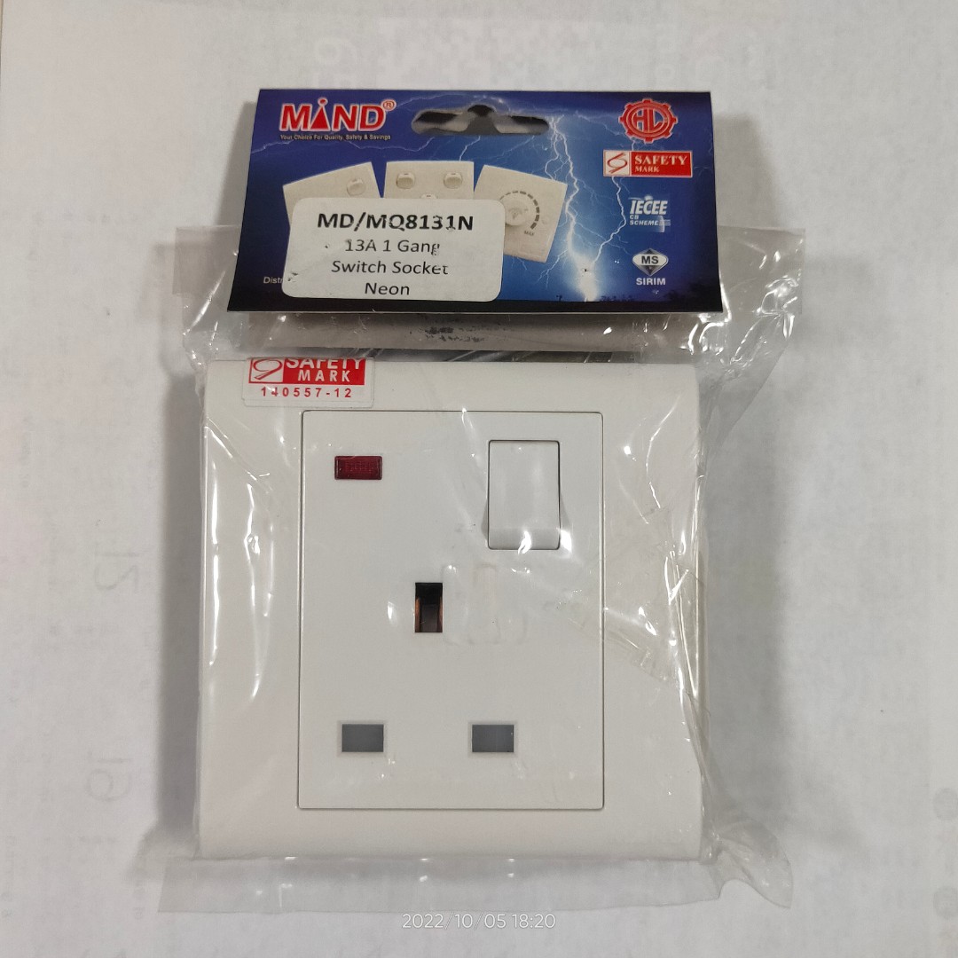 13A 1 Gang Switch Electrical Socket with Neon Indicator (Elderly ...