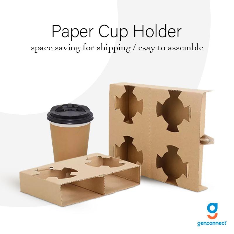 2/4 cup holder Brown kraft paper soup cup big carrier carry tray ...