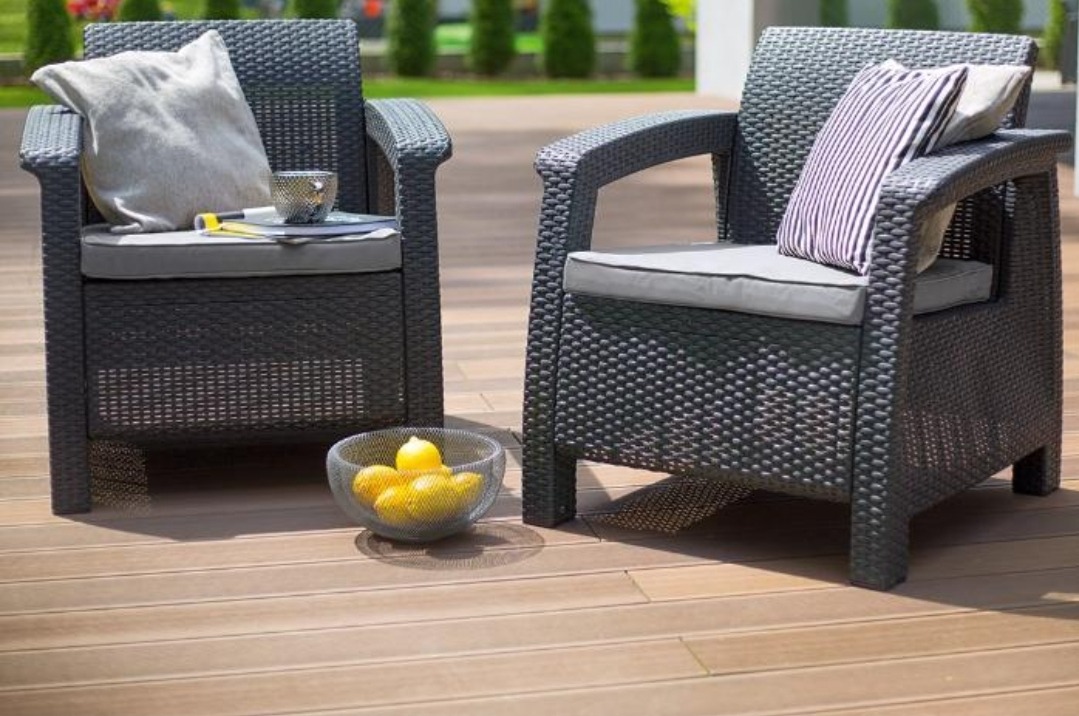 WTS 2 (Keter) Corfu rattan chairs with 1 table, Furniture & Home Living ...