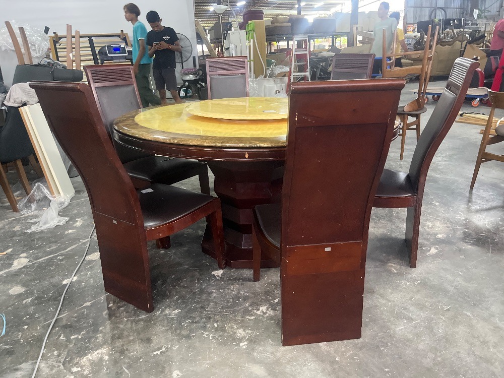 2 Layer Brown Colour Marble Top 6 Seater Round Dining Table set with 6 ...