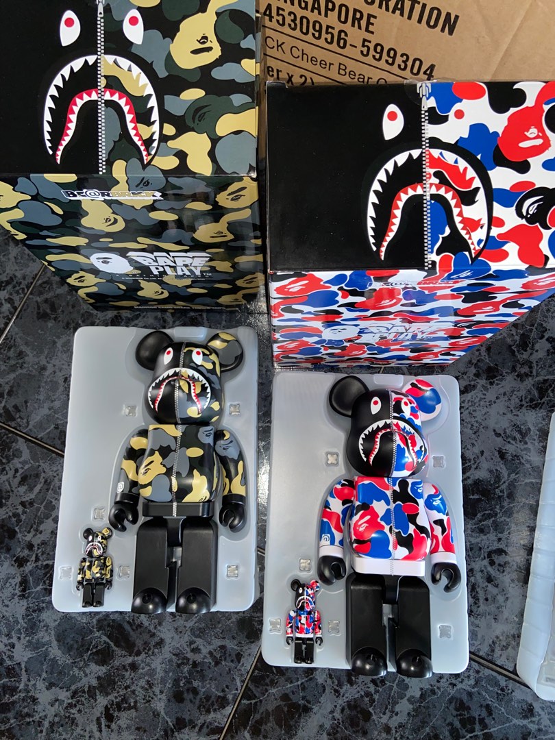 400% + 100% Bape set bearbrick madison and London exclusive Camo shark ...