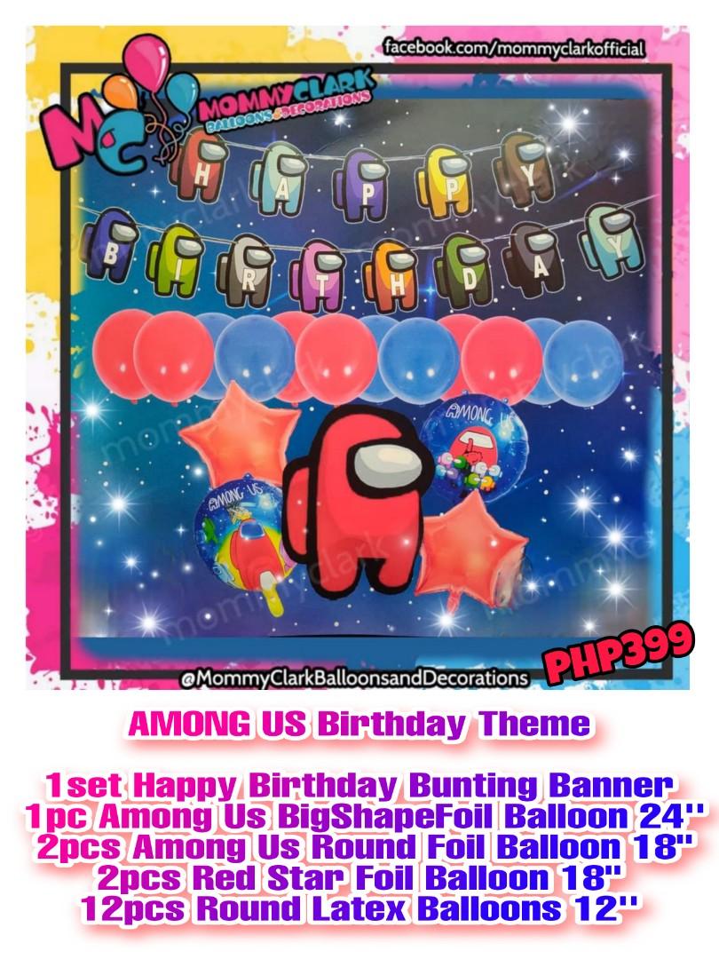 Among Us Birthday Banner and Balloon Set, Hobbies & Toys, Stationary ...