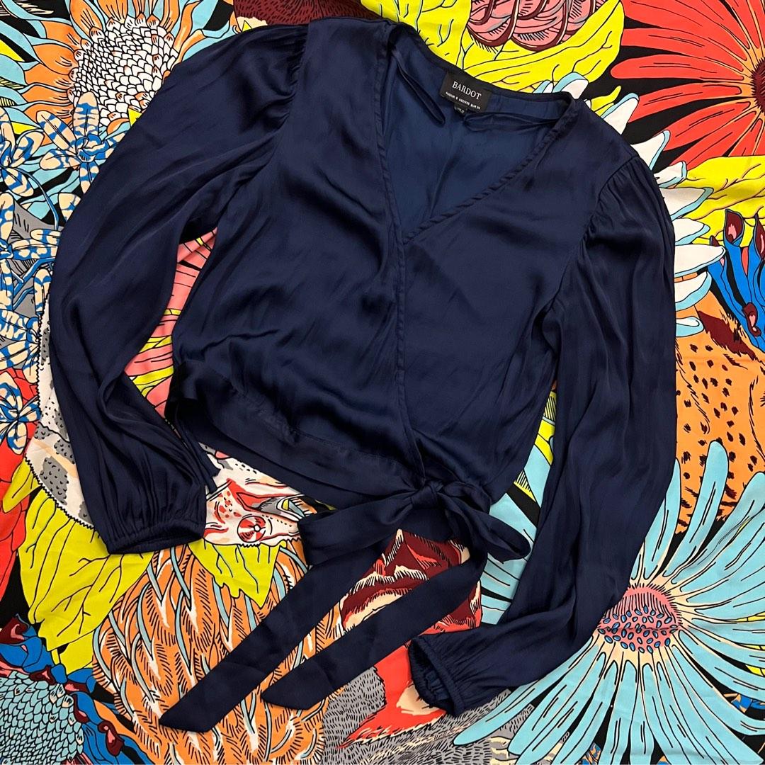 Bardot Navy Blue Wrap Top, Women's Fashion, Tops, Blouses on Carousell