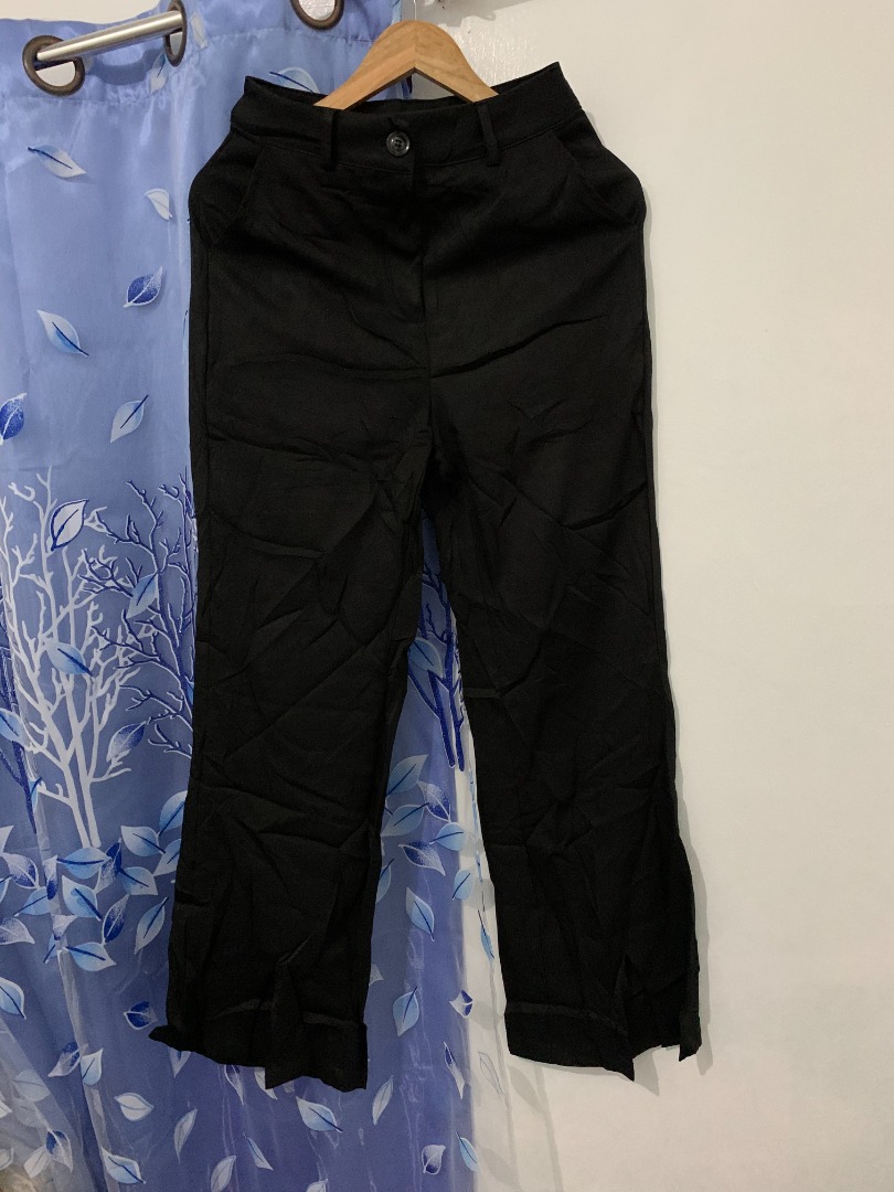 Black Slacks with Front Slit, Women's Fashion, Bottoms, Other Bottoms ...