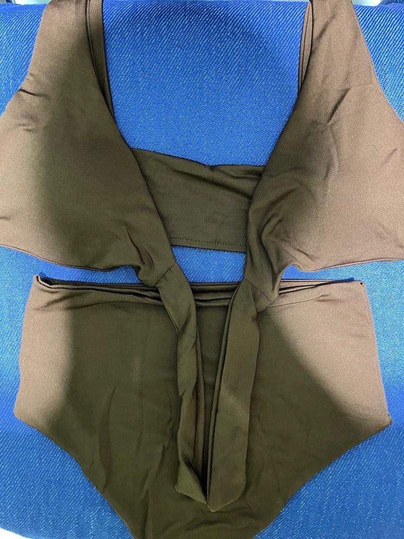 BROWN FRONT RIBBON TIE HIGH WAIST BIKINI SWIMSUIT, Women's Fashion ...