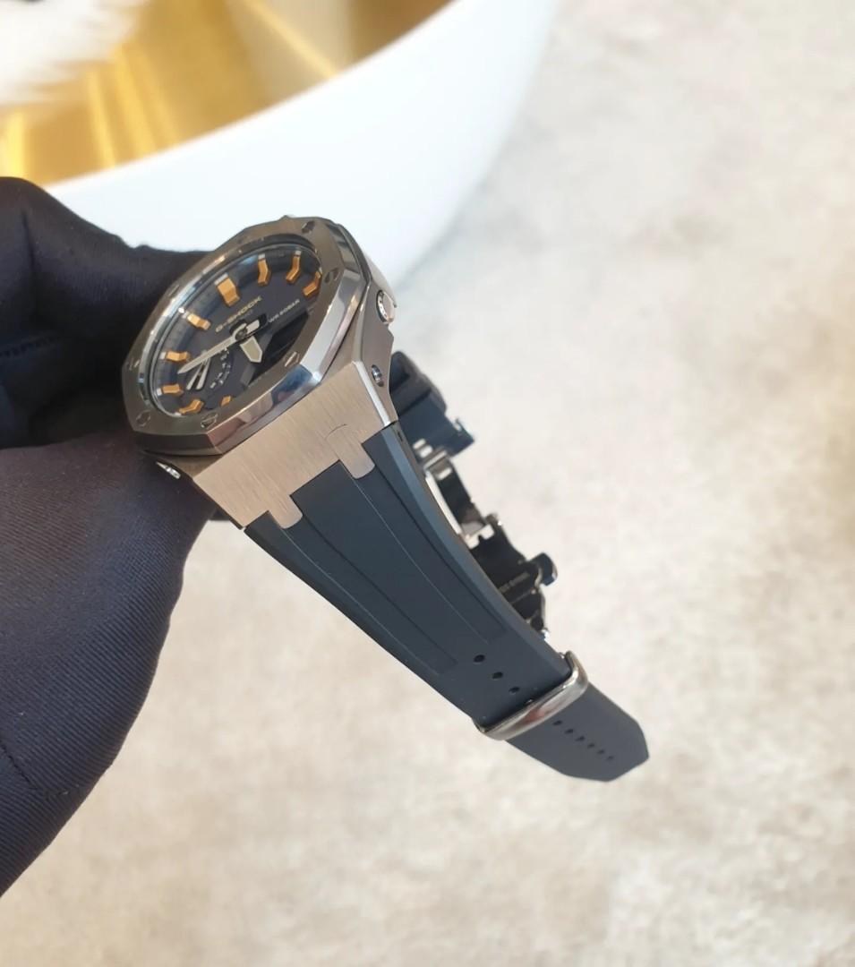 Casioak GA-2100 Blue face With Rose Gold Index in Titanium Bezel Black ...