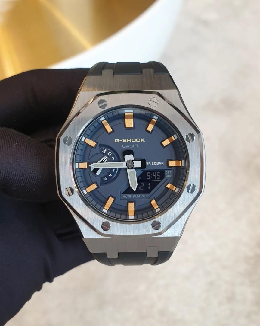 Casioak GA-2100 Blue face With Rose Gold Index in Titanium Bezel Black ...