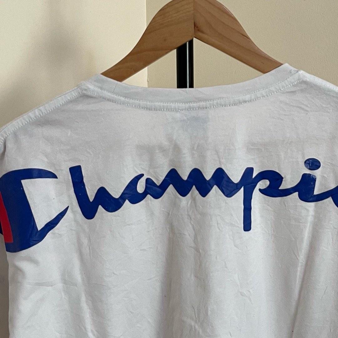 Champion Script Back Logo White Tee, Men's Fashion, Tops & Sets ...