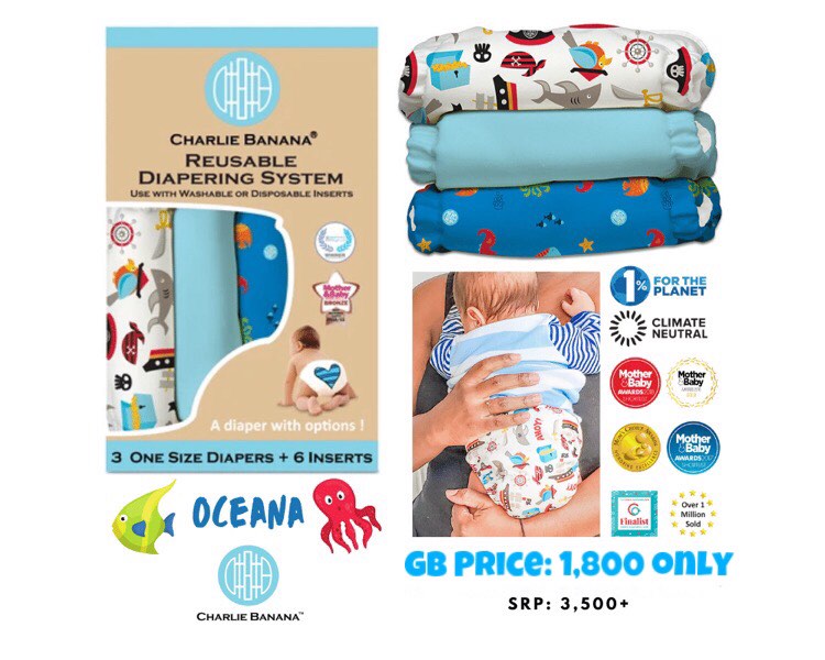 Charlie Banana Cloth Diaper - Oceana, Babies & Kids, Bathing & Changing ...