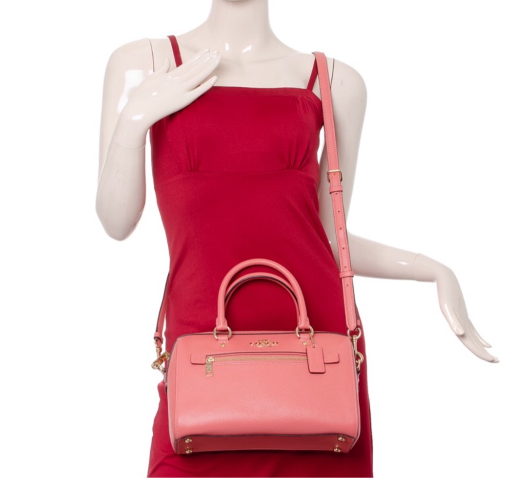 COACH Rowan Pink Crossgrain Leather Satchel Bag, Luxury, Bags & Wallets ...