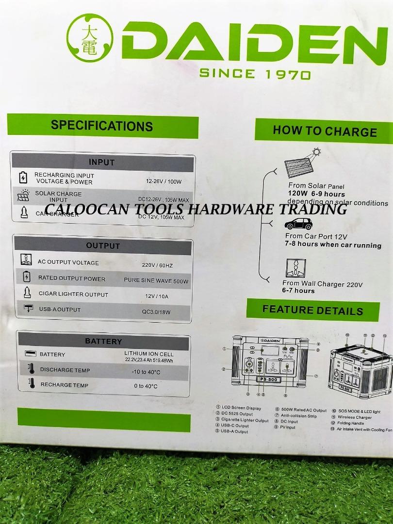 DAIDEN Japan 1000W Portable Powerstation Inverter Generator (PS-500 ...