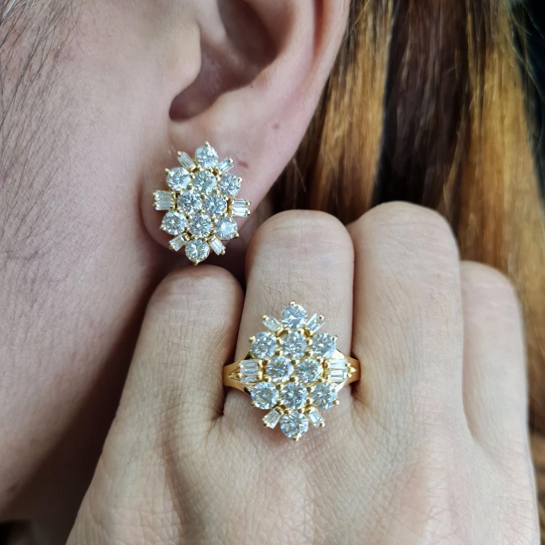 Diamond ring and earring set 19.5grams 18k gold 7.0cts dia, Women's ...