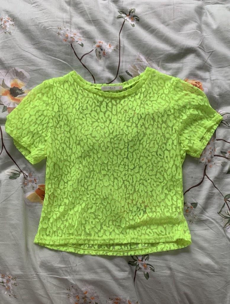 dollskill leopard print mesh top in neon green, Women's Fashion, Tops ...