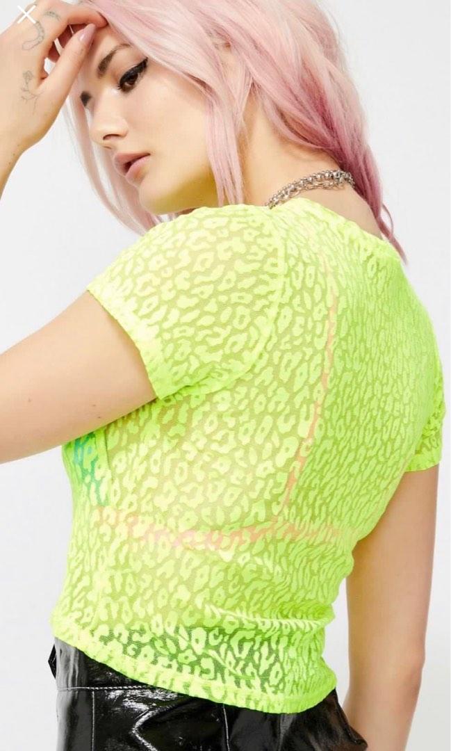 dollskill leopard print mesh top in neon green, Women's Fashion, Tops ...