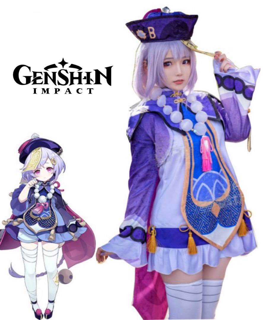 Genshin Impact Qiqi Cosplay Costume Wig Set, Women's Fashion, Dresses ...
