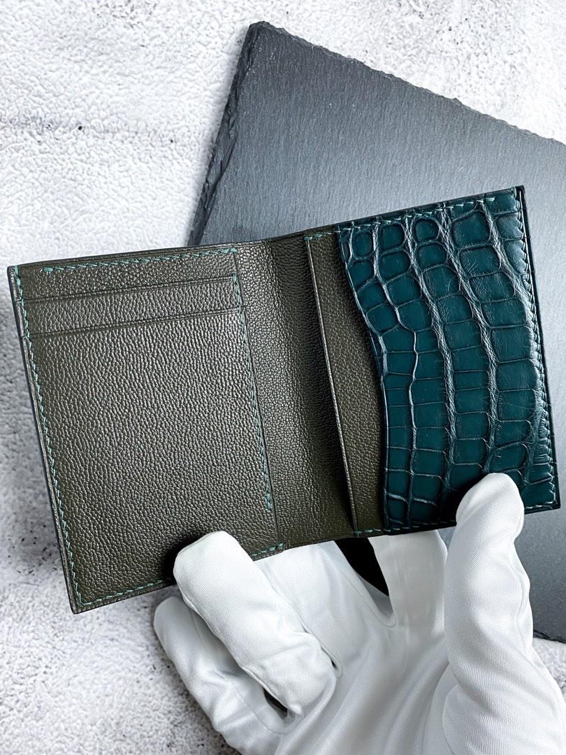 Handmade Cypress Dark Green Alligator Vertical Bifold Wallet with Terre ...