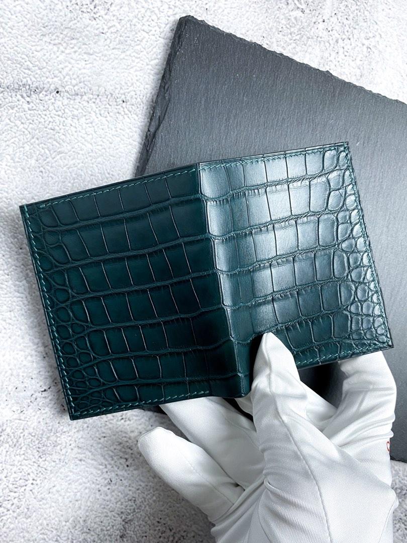 Handmade Cypress Dark Green Alligator Vertical Bifold Wallet with Terre ...