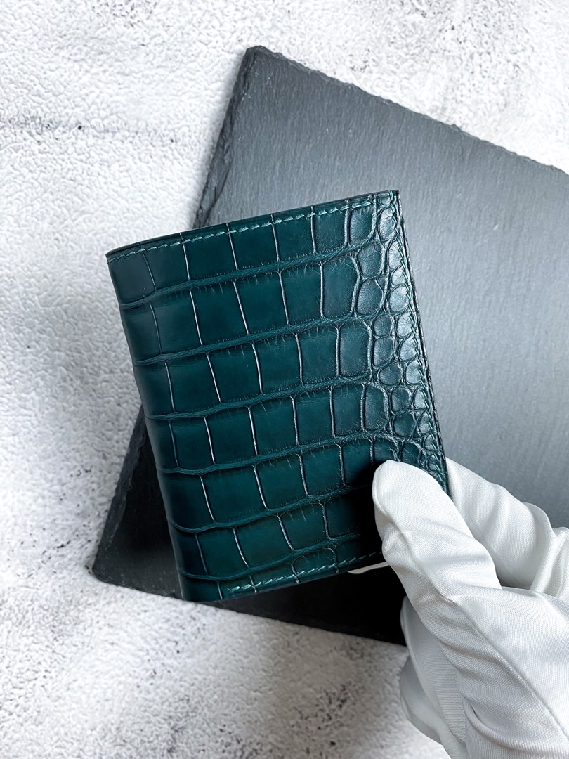 Handmade Cypress Dark Green Alligator Vertical Bifold Wallet with Terre ...