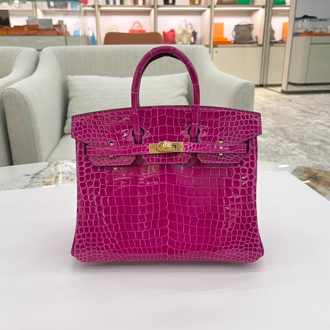 Hermes Birkin 25 Rose Scheherazade Shiny Croc leather GHW, Luxury, Bags ...