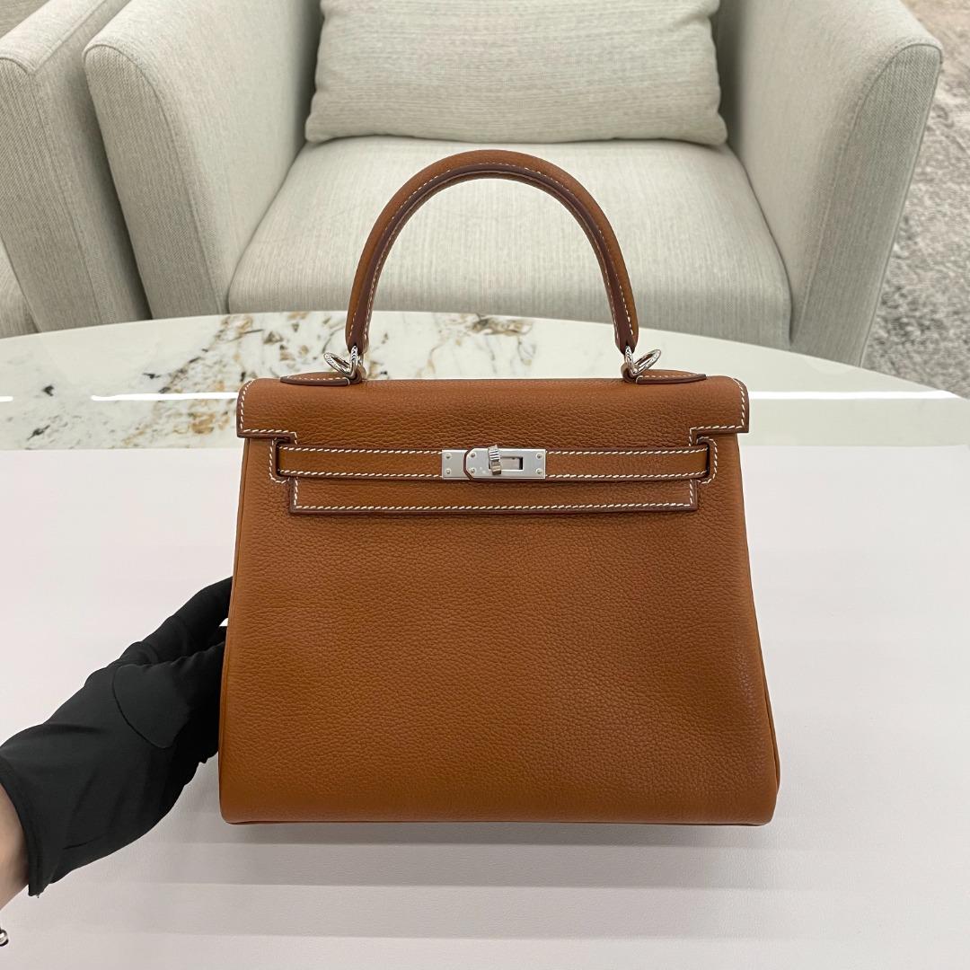 Hermes Kelly 25 Fauve Barenia leather PHW, Women's Fashion, Bags ...