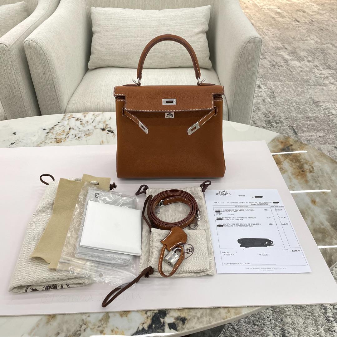 Hermes Kelly 25 Fauve Barenia leather PHW, Women's Fashion, Bags ...
