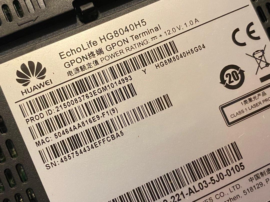 二手HUAWEI 華為 EchoLife HG8040H5 光纖 WiFi Modem, 電腦＆科技, 電腦周邊及配件, Wifi及上網相關 ...