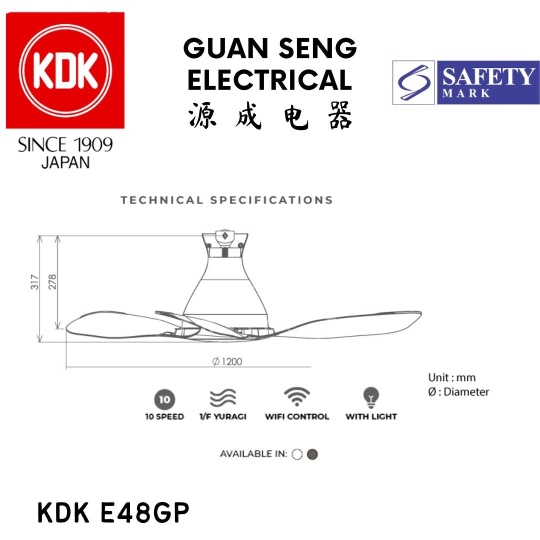KDK Wifi DC Remote Ceiling Fan w Light E48GP, Furniture & Home Living ...