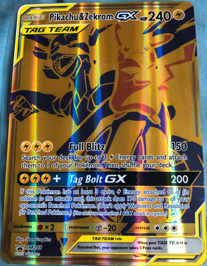 Pikachu and Zekrom Tag team GX Jumbo card, Hobbies & Toys, Toys & Games ...